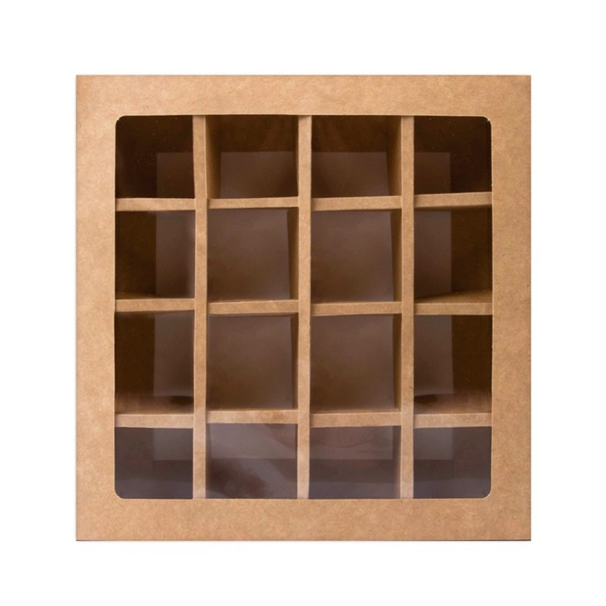 Коробка для 16 конфет, крафт 17.7×17.7×3.8 см. Кондитерская упаковка