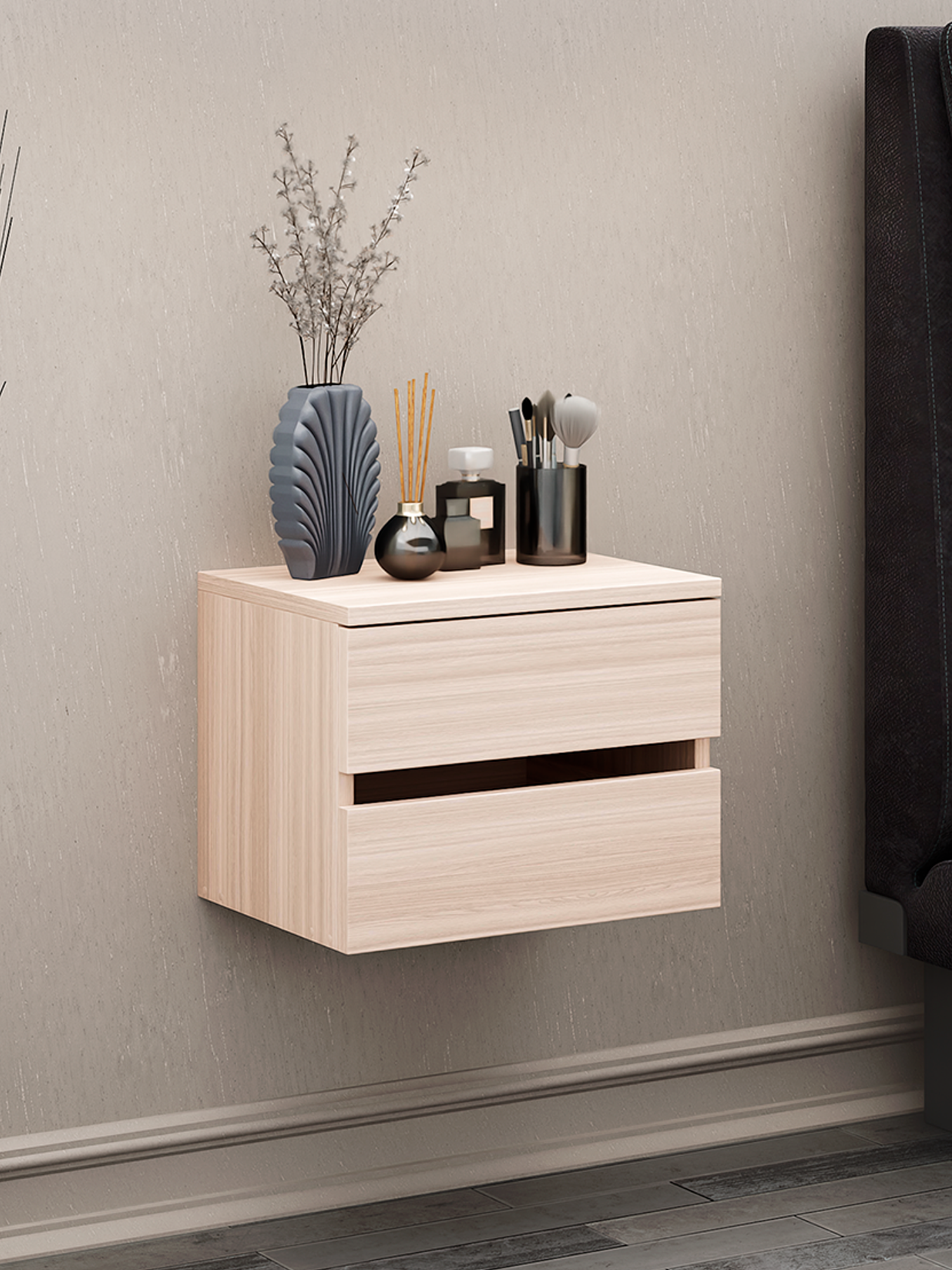 Тумба прикроватная MFMaster Trivero-222, ясень шимо светлый, ЛДСП, крепление к стене, современная