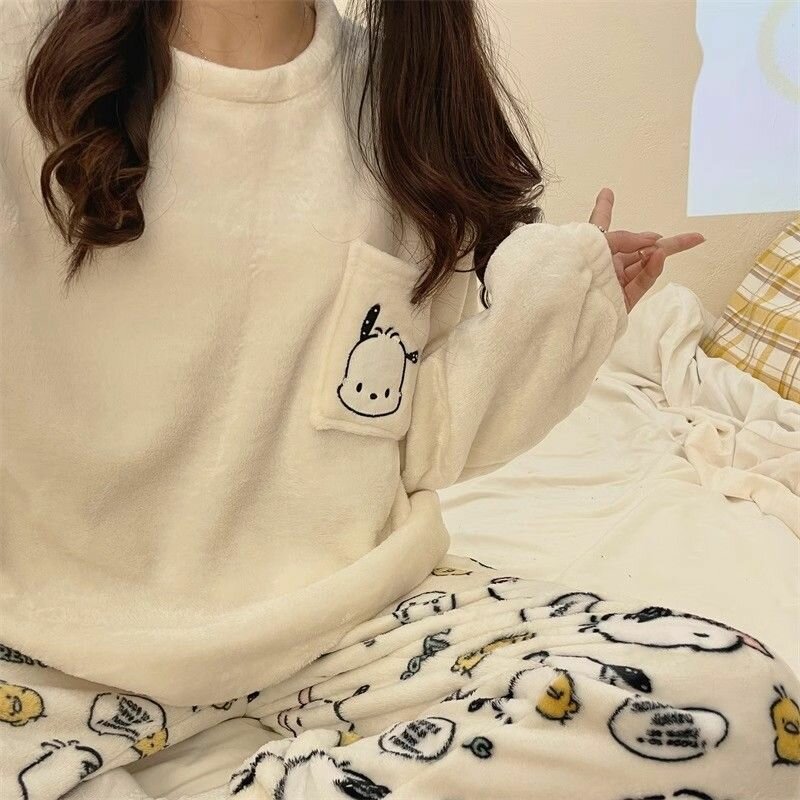 Пижама женская осенне-зимняя, коралловый флис, утолщенная и бархатистая фланель, теплый свитер, можно носить как домашнюю одежду зимой, weight,65-75kg