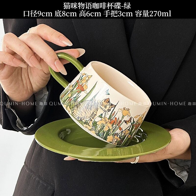 Керамическая чашка с котом, cups and saucers, 270ml