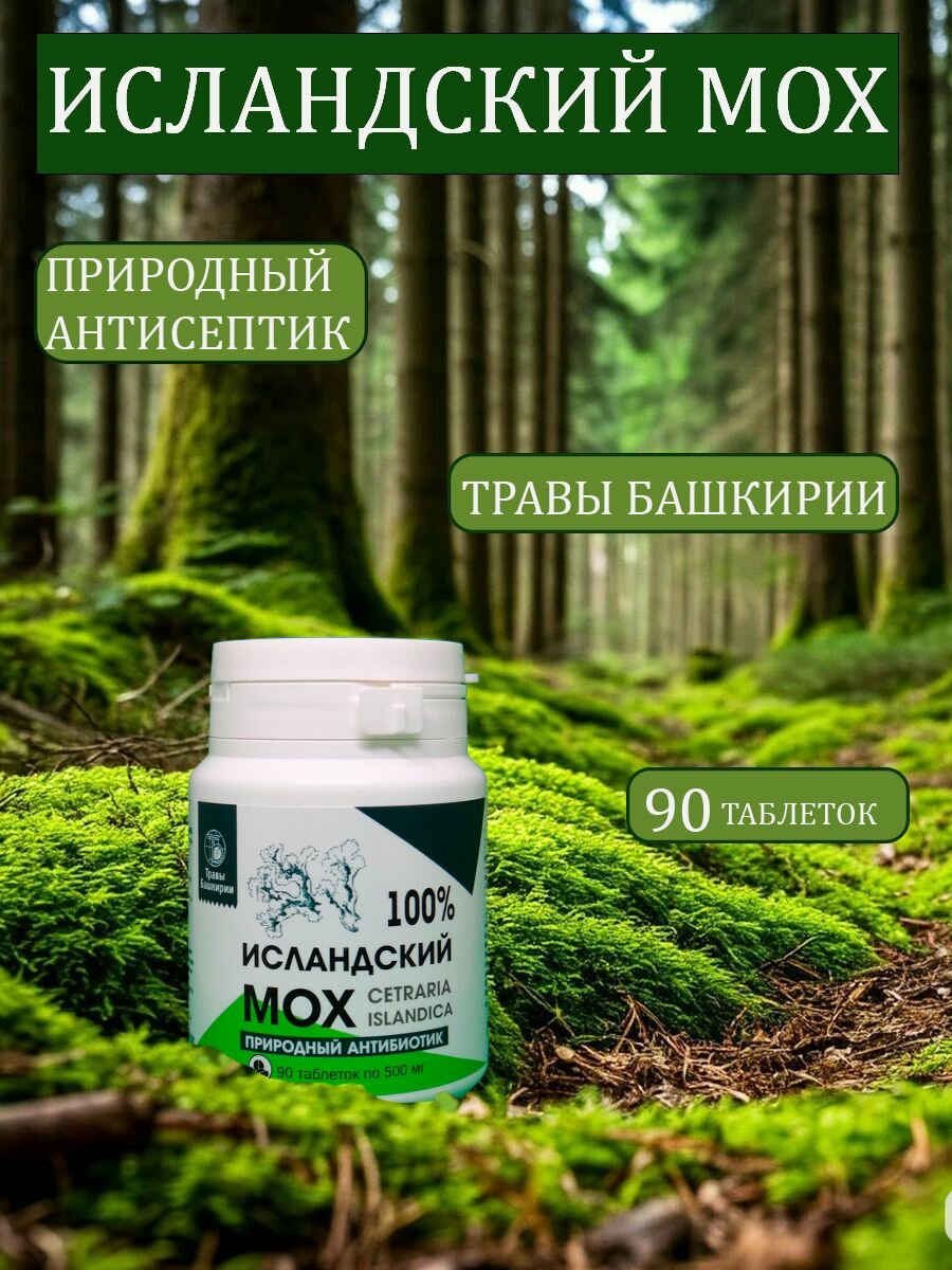 Исландский мох 100% , природный антибиотик, 90 таб, Травы Башкирии