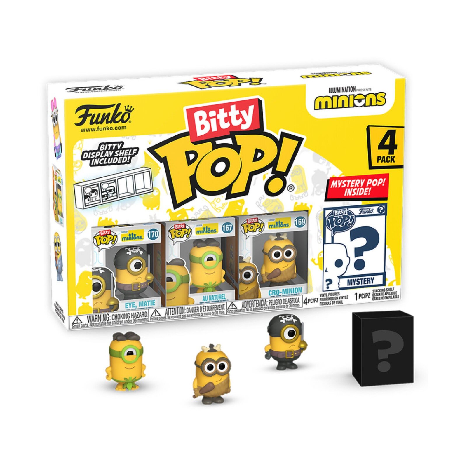 Набор фигурок Funko POP! Bitty Minions - Eye Matie, Cro-Minion, Au Naturel 73035 Миньоны, 4 шт (1 фигурка-сюрприз),