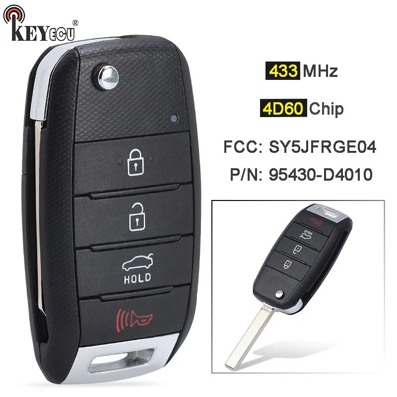 Чип KEYECU 433 МГц 4D60, арт: 95430-D4010 FCC ID: SY5JFRGE04, сменный дистанционный брелок для Kia Optima 2016 2017 2018 2019 2020 1 Remote Key