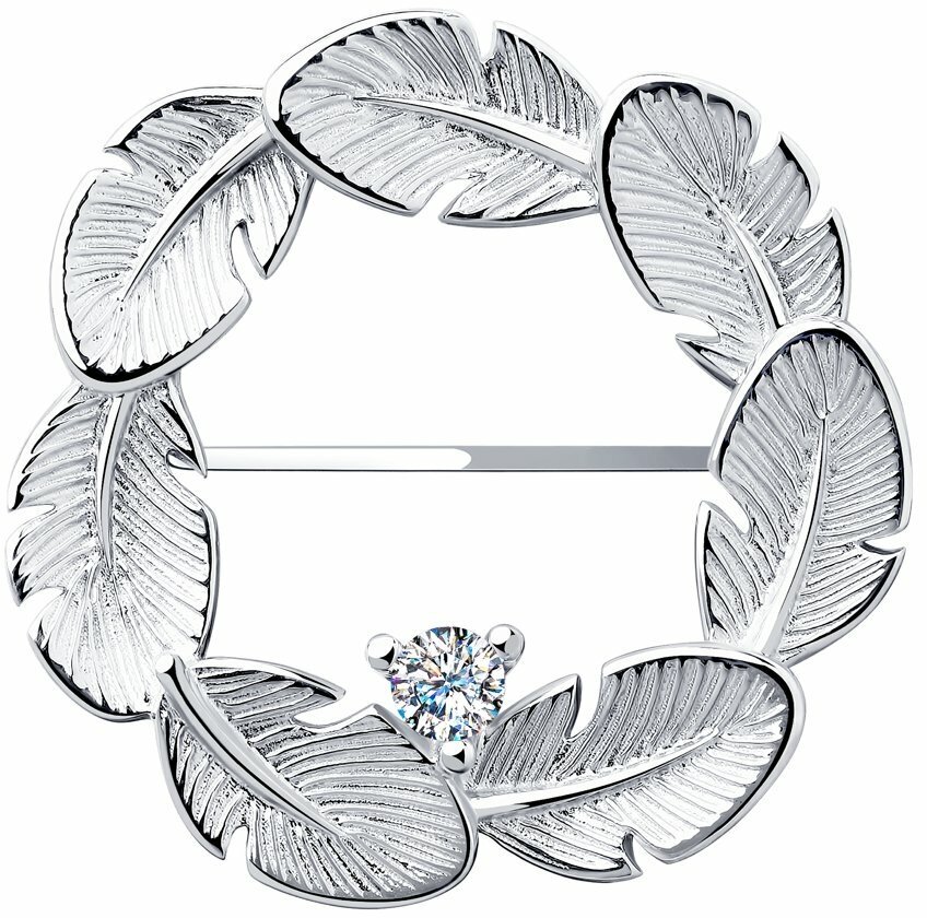 Брошь, серебро, 925 проба, родирование, фианит