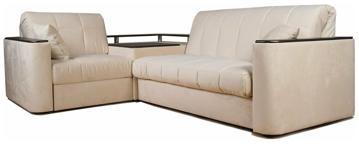 Диван угловой с Баром Неаполь 1,2 - Velutto 17 бежевый/беж кожзам/ коричневая накладка