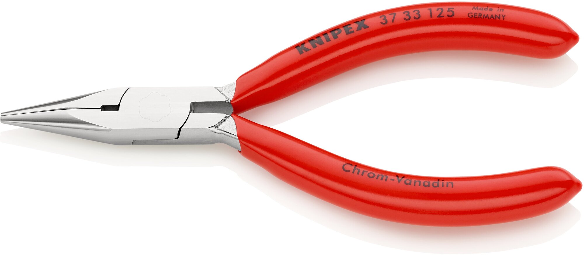 Плоскогубцы KNIPEX захватные прецизионные, плоскокруглые губки, 125 мм, хром, обливные ручки KN-3733125