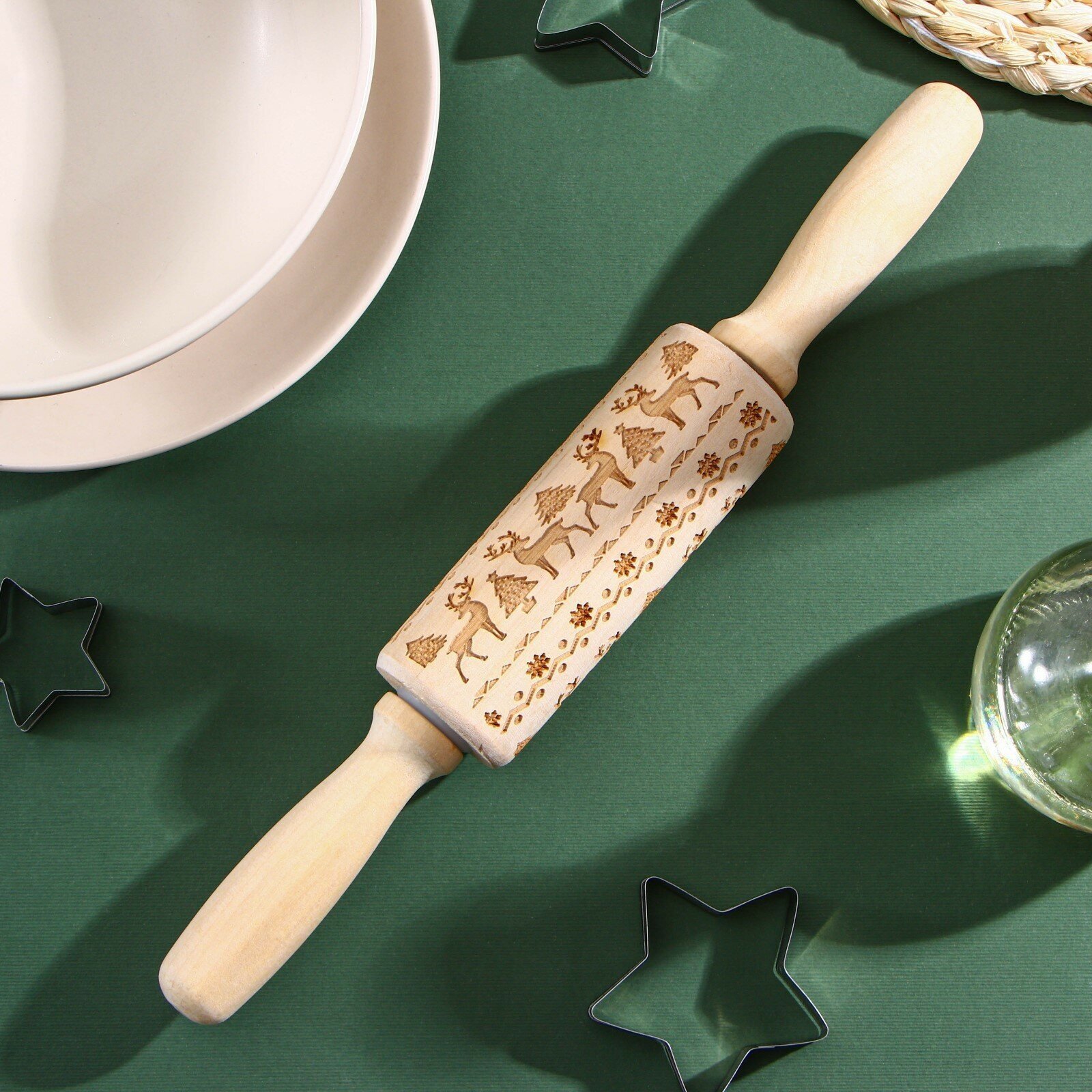 Скалка фактурная Доляна, 30×4 см, вращающаяся, с фигурными ручками, 7997988