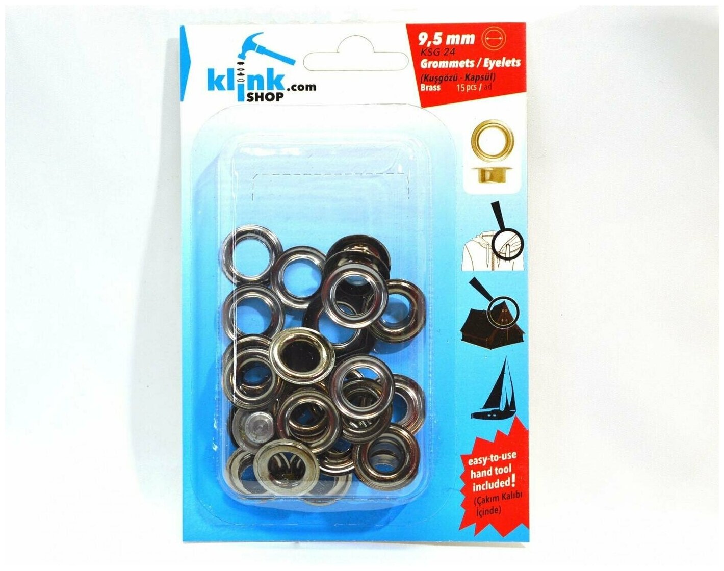 Набор люверсы и инструмент №24 9,5мм цв. Черный никель (уп.15 компл.) Proknopka