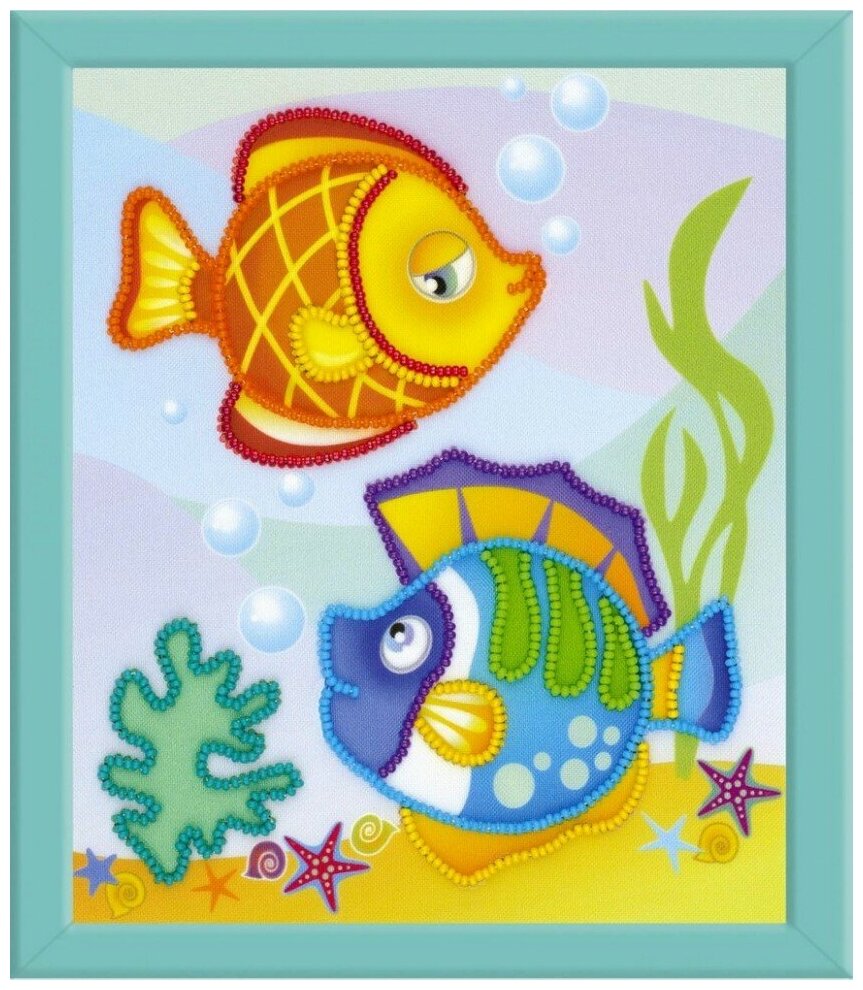 Набор для вышивания Риолис #РТ-0062 Морские рыбки, Вышивка бисером, 15 x 18 см