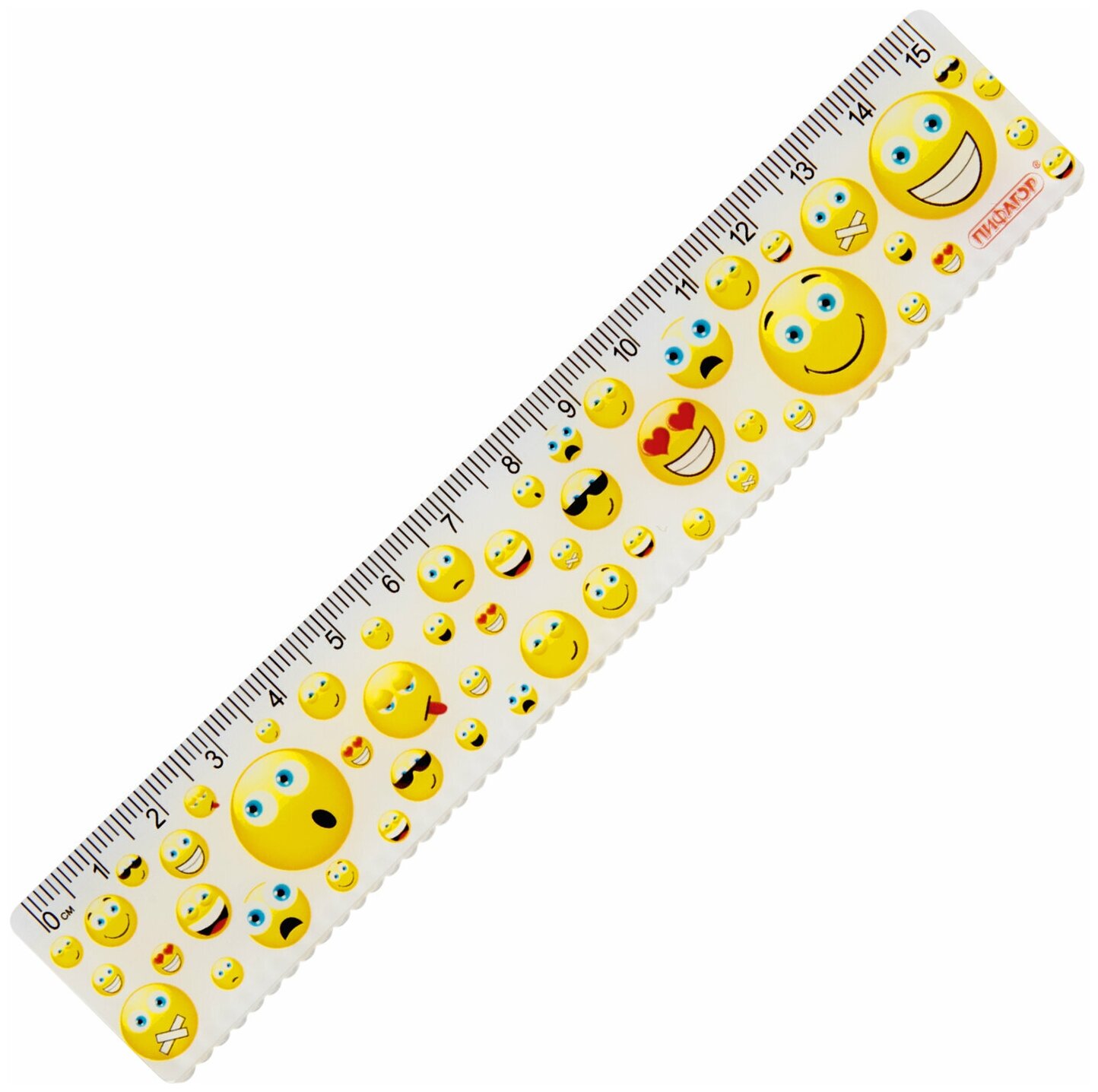 Линейка пластиковая 15 см, пифагор "Смайлики", цветная печать, с волнистым краем, европодвес, 210636 (цена только за 1 шт.)