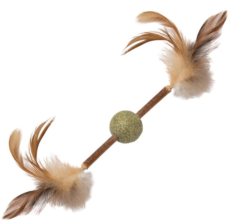 Triol Игрушка для кошек серия NATURAL из мататаби "Шарик с перьями", 12/20см