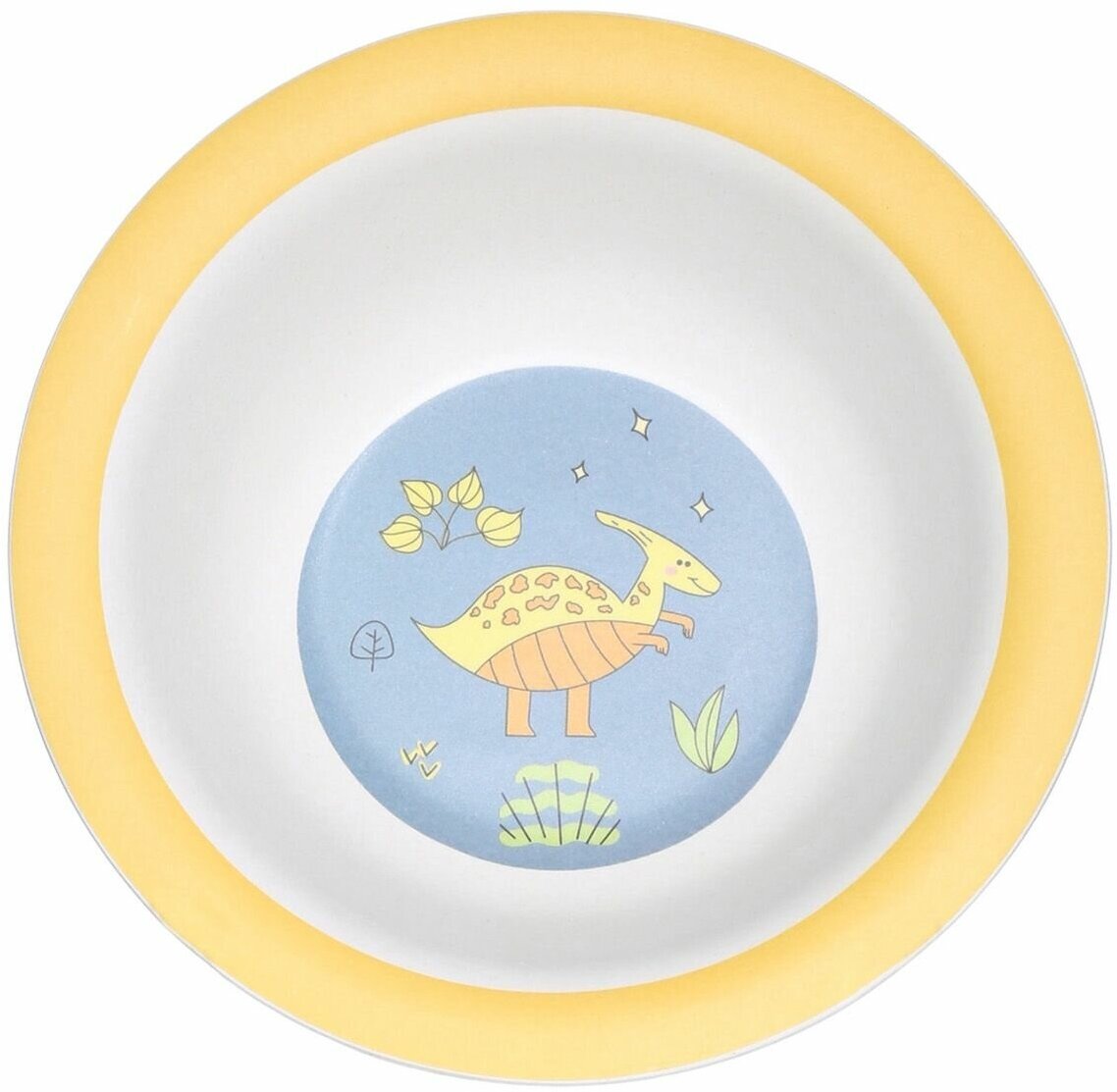 Тарелка суповая, детская, 15 см, бамбук, желто-голубая, Динозавр, Dino, Kuchenland
