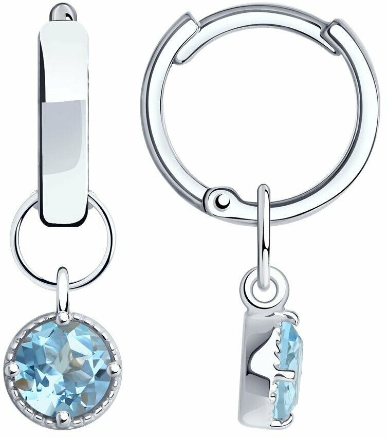 Серьги с подвесками, серебро, 925 проба, родирование, топаз