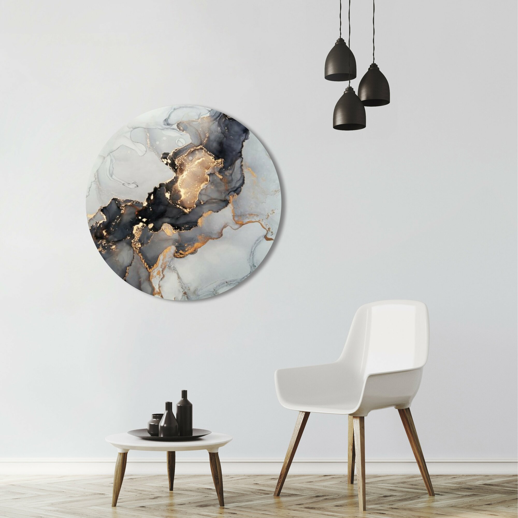 Круглая картина на хлопковом холсте "Золотые вкрапления" от STUDIO A3 для дома / для интерьера / 60х60 см.