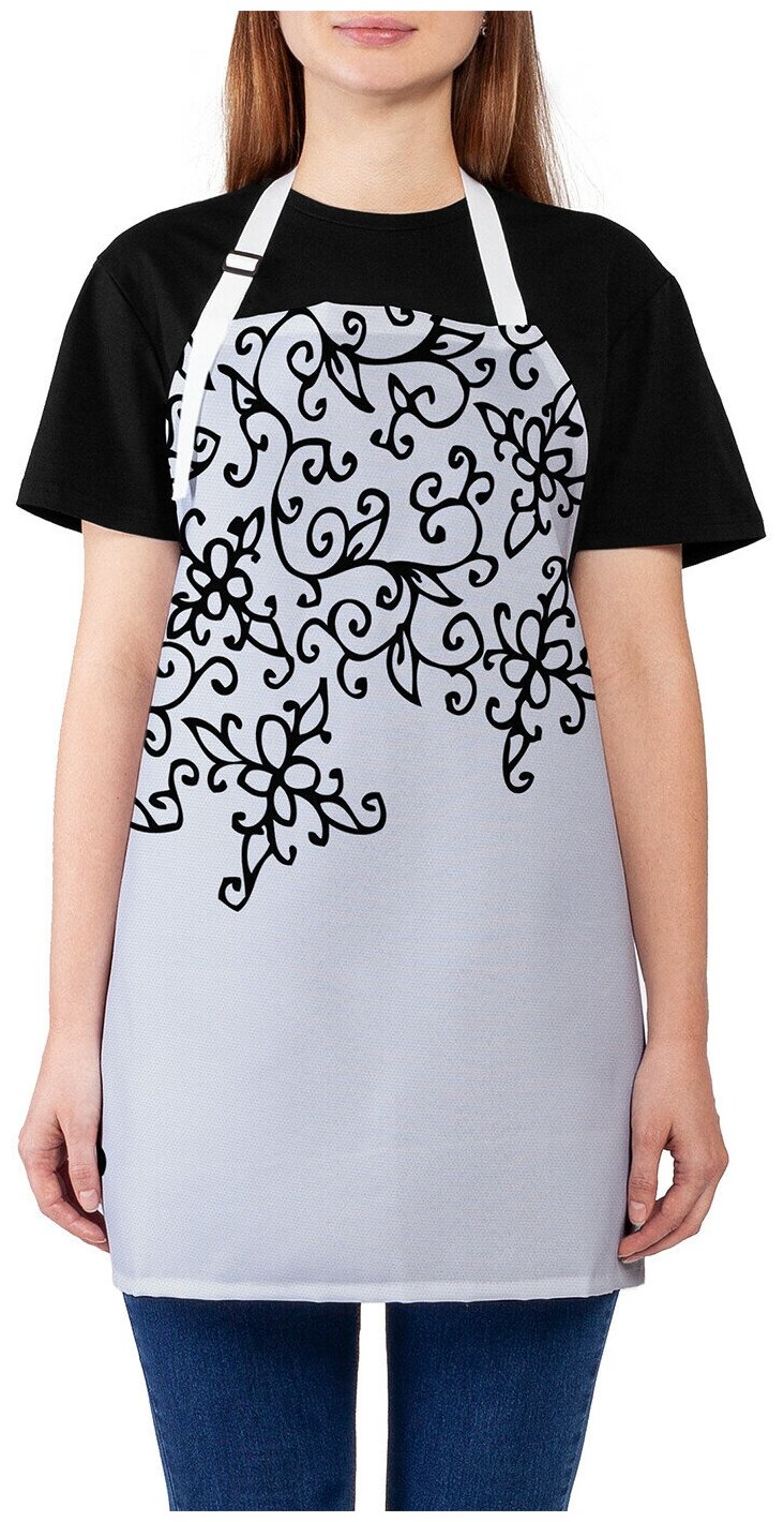 Фартук для кухни тканевый "Черные узоры" / водоотталкивающий, универсальный размер , JoyArty