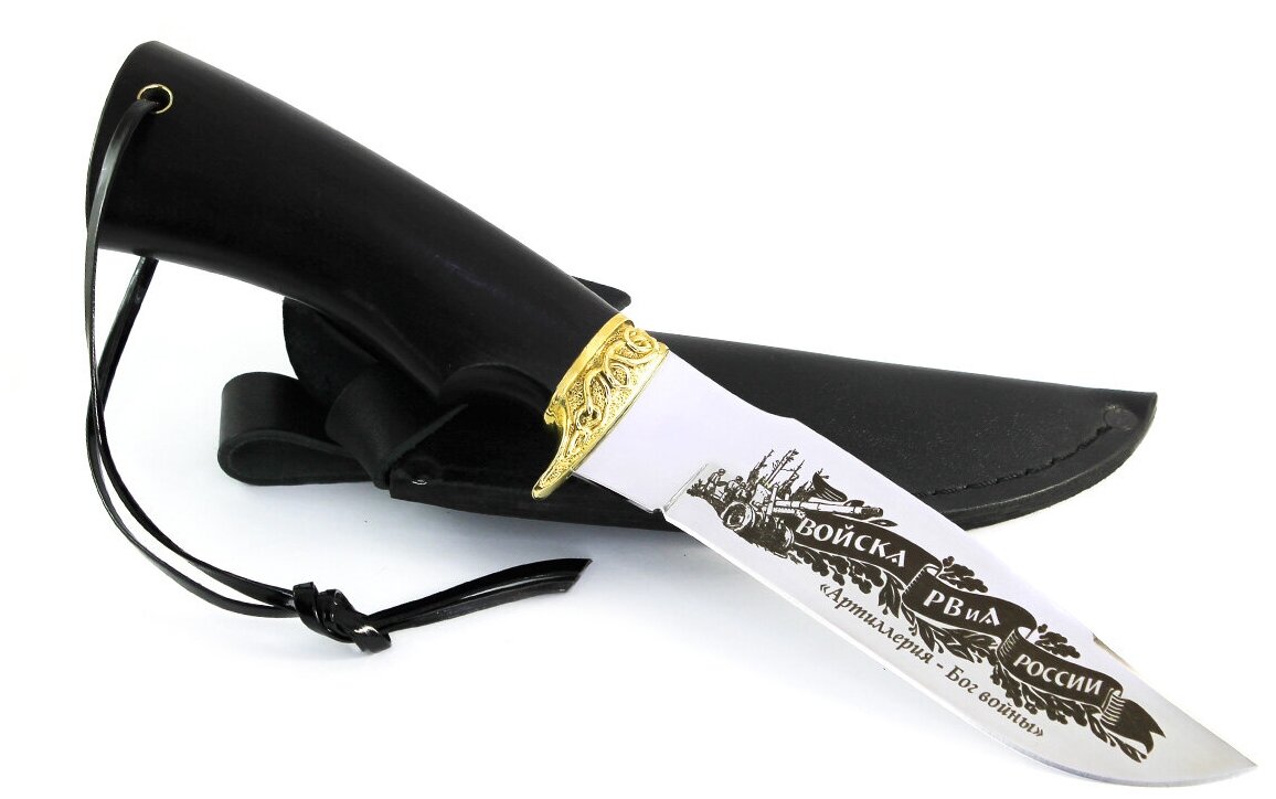 Туристический нож Шаман сталь 65х13, рукоять граб / Нож в подарок с символикой РВиА