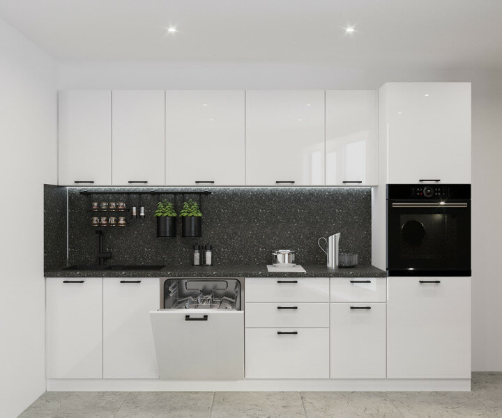 Кухонный гарнитур МДФ Белый глянец 3000 мм с пенаом дя встраиваемой техники