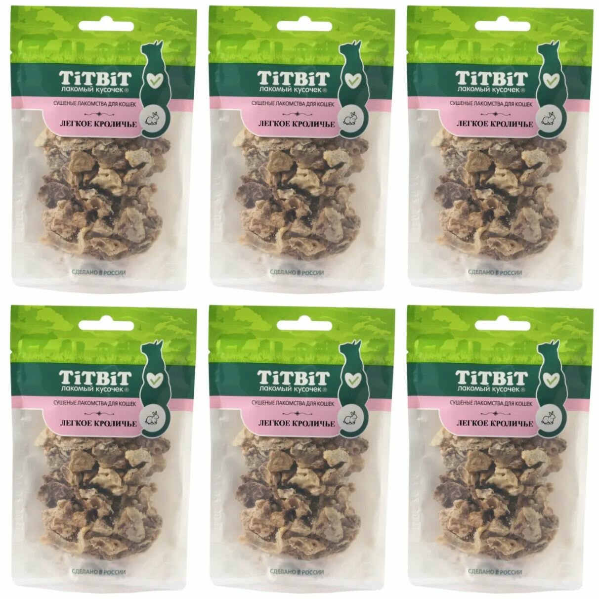 Titbit Сушеные лакомства для кошек Легкое кроличье, 10 г, 6 уп