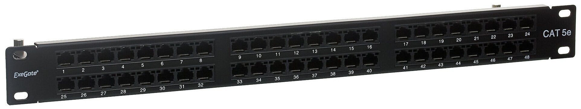 Патч-панель Exegate EPPHD-19-48-8P8C-C5e-110D EX281081RUS (19", UTP, 48 port, cat.5e, KRONE&110(dual IDC), 1U, RoHS, с кабельным органайзером, Black,
