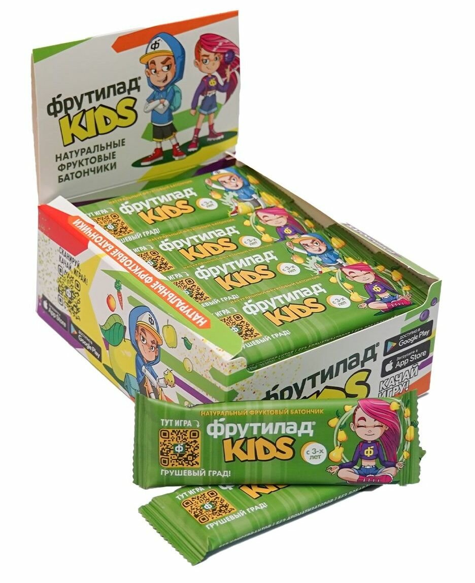 Натуральный фруктовый батончик для детского питания Фрутилад Kids "Грушевый град" 24 шт./600 грамм.