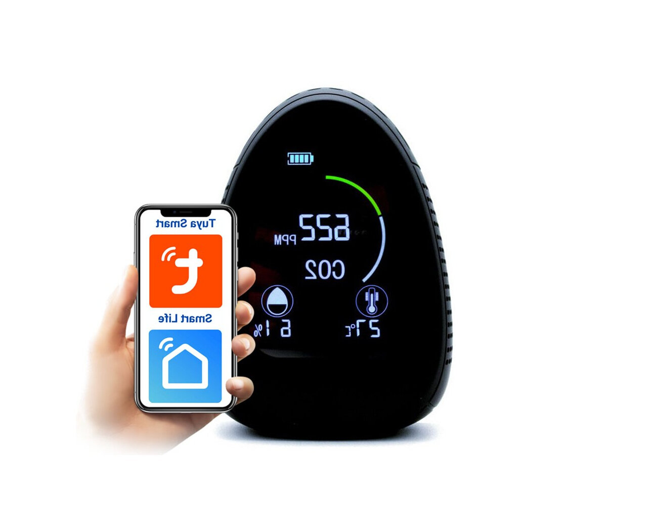 Многофункциональный датчик Tuya Wi-Fi монитор качества воздуха 4 в 1 (умный детектор) - HTI-0341-BT (Tuya) (Z60970VA). Емкость аккумулятора: 1400 мА