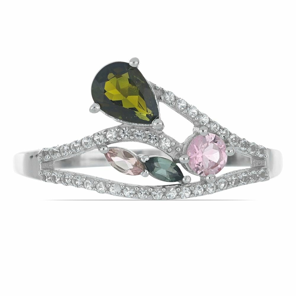 Кольцо, серебро, 925 проба, родирование, турмалин, топаз