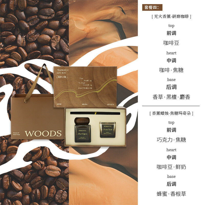 Деревянный подарочный набор ароматических свечей, винтажный набор ароматов, элитные эфирные масла для ароматерапии, сувенир с ароматом кофе в старинном стиле.