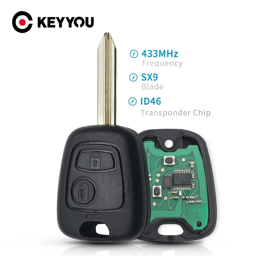 KEYYOU для Citroen, удаленный автомобильный ключ, 433 МГц, чип ID46 для Citroen Saxo Picasso Xsara Berlingo SX9, лезвие, 2-кнопочный брелок