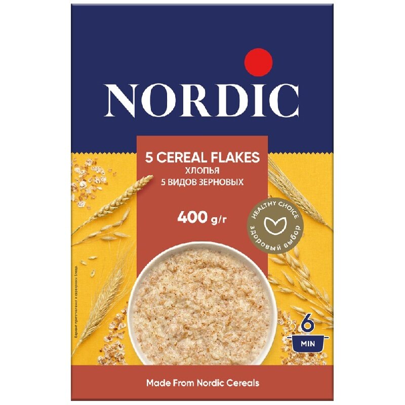 Хлопья NORDIC 5 CEREAL FLAKES 5 видов зерновых /картон/ 400г