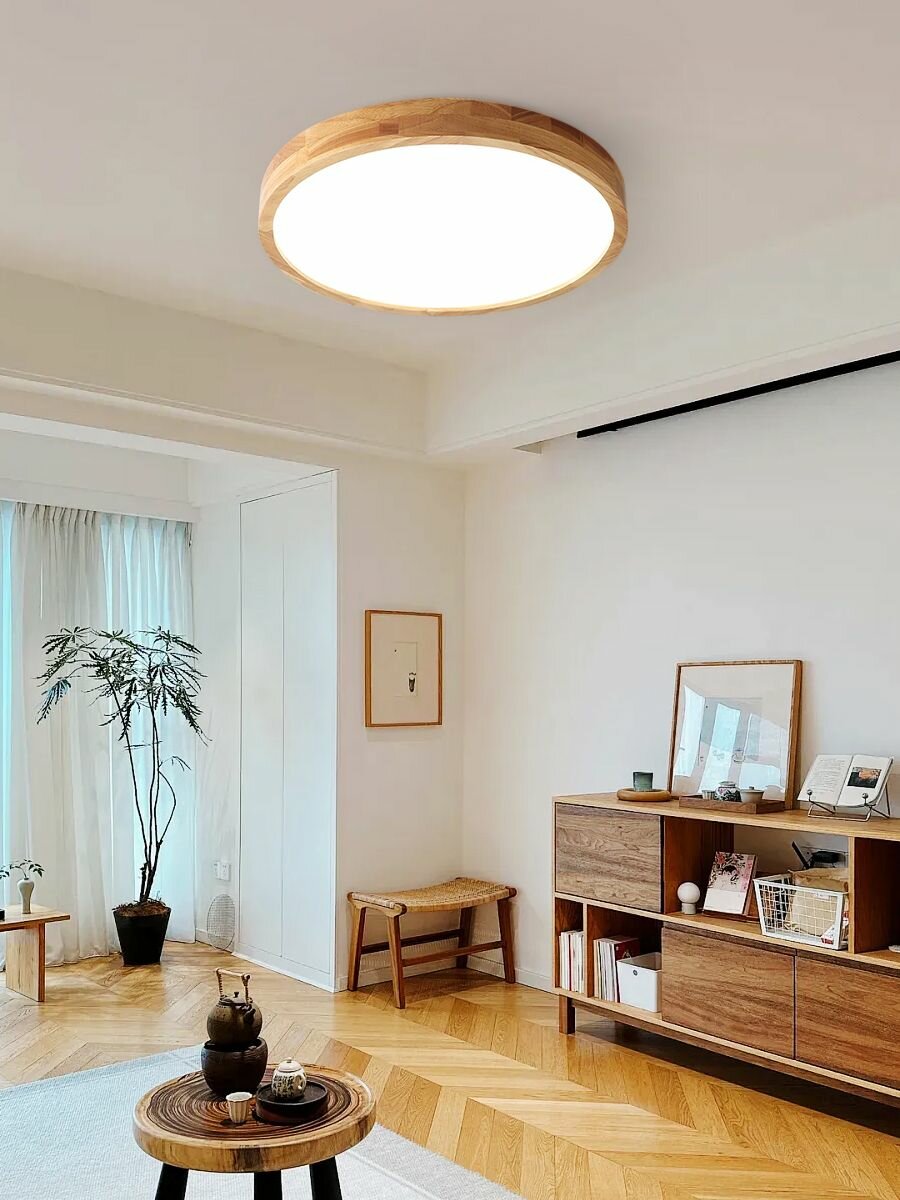 Простой светодиодный потолочный светильник для гостиной из массива дерева