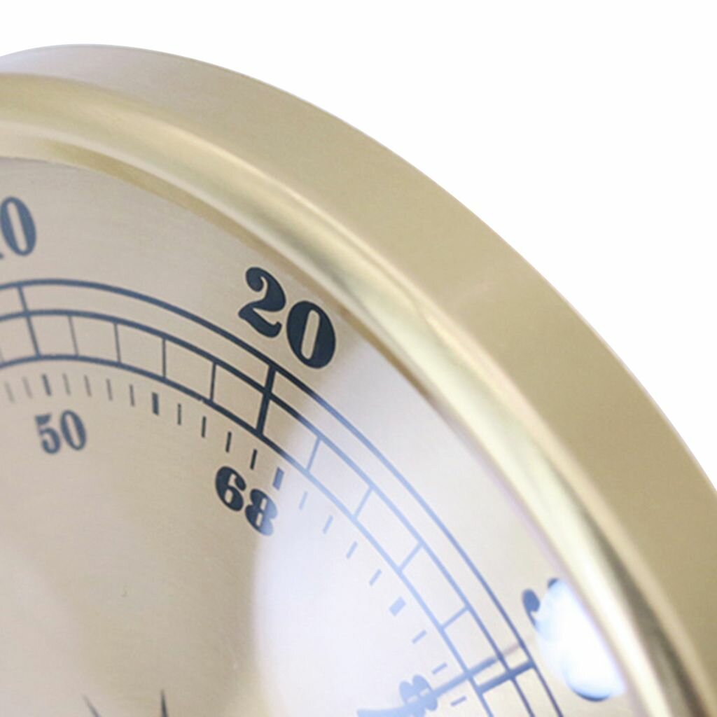 Золотая настенная рамка 90 мм с термометром, часами, гигрометром, барометром