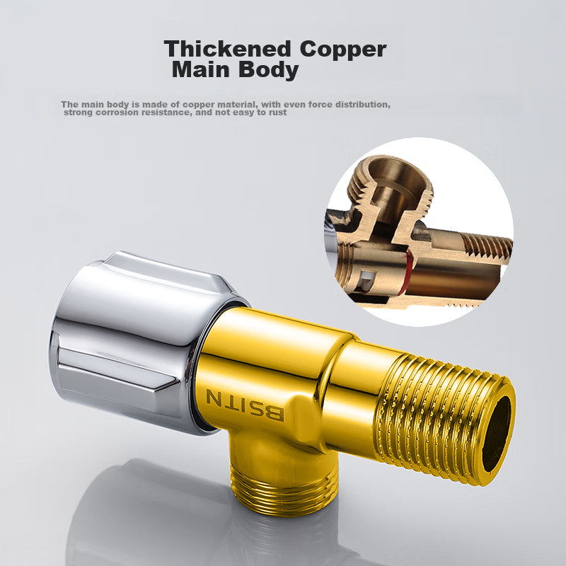BSITN Brass Angle Valve, Thickened 1/2 Inch Interface, Angle Valve for Hot And Cold Water, Quick-Open Triangular Valve, Cold And Hot Universal Stop Valve B503