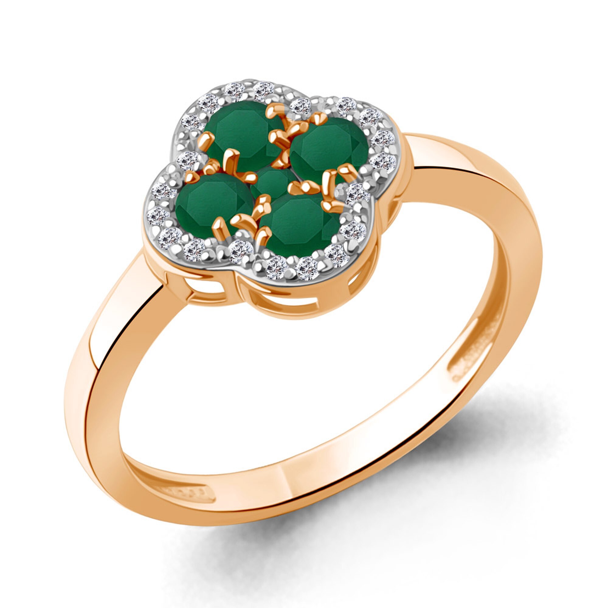 Кольцо, серебро, 925 проба, золочение, агат, фианит