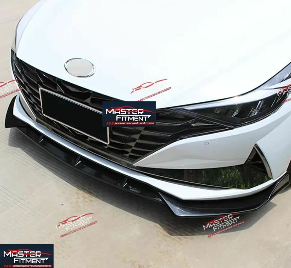 Губа на Бампер, сплиттер для Hyundai Elantra CN7 Рест , Черный глянец!