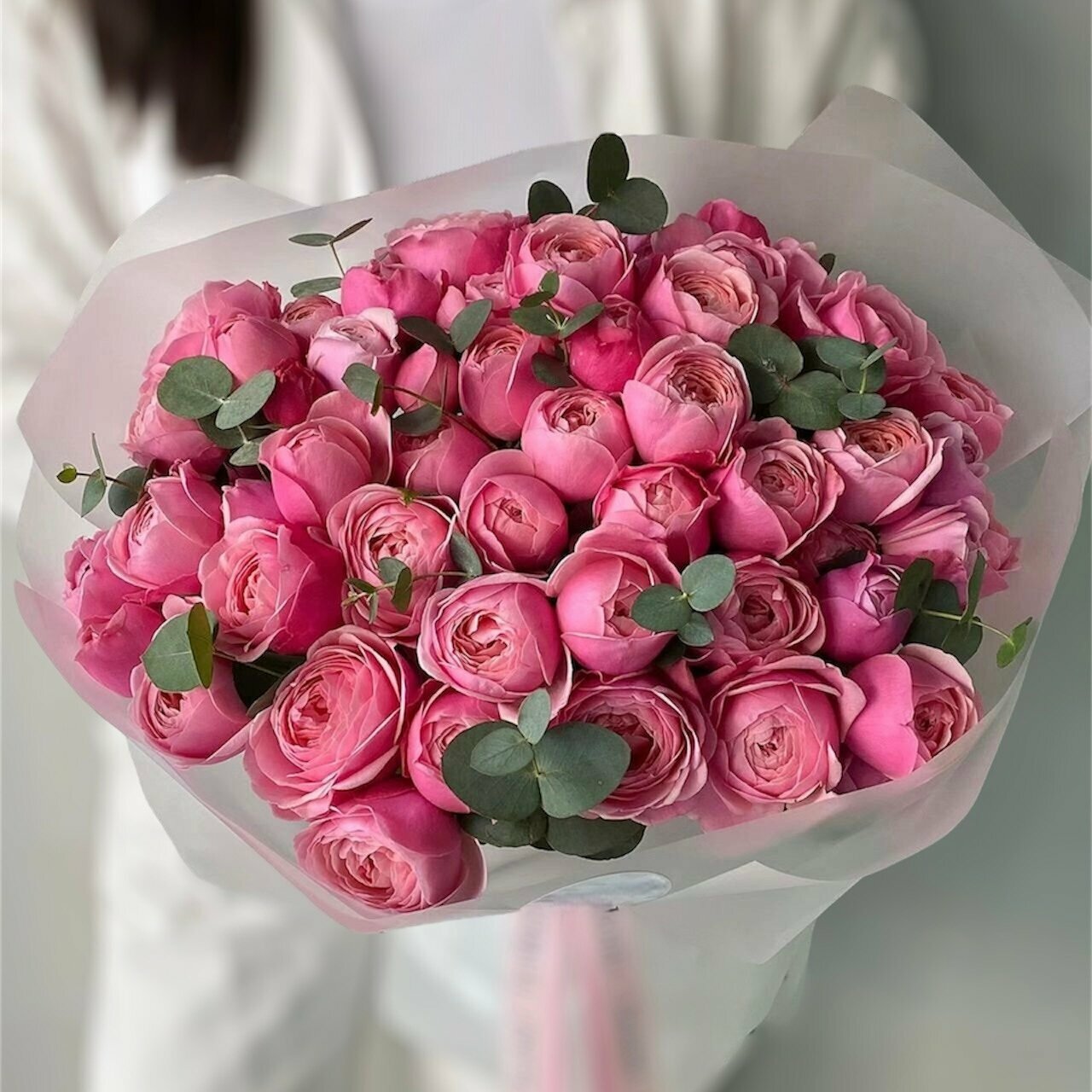 Букет из розовых кустовых роз 25 шт, красивый букет цветов, шикарный, премиум цветы, премиум букет