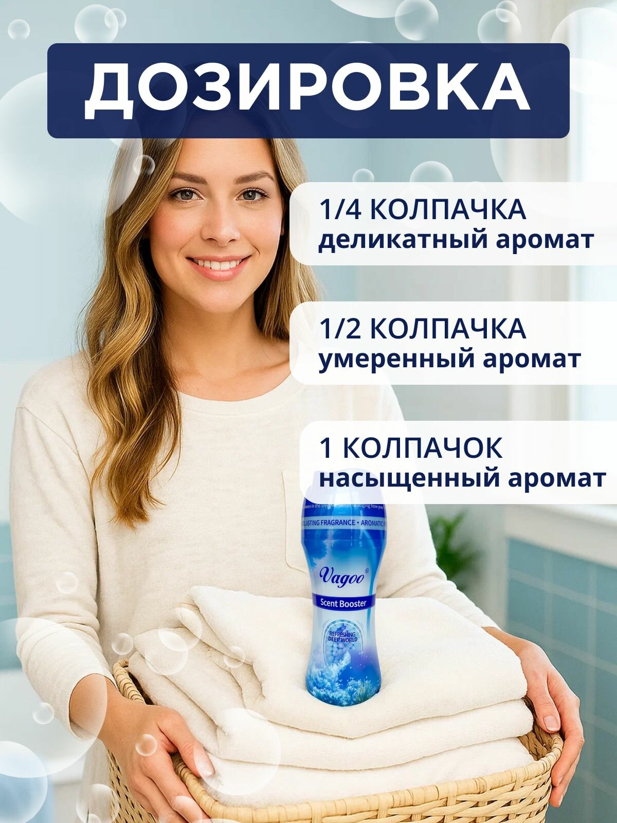 Парфюмированный Кондиционер для стирки белья гранулированный Vagoo Свежесть океана, 210 грамм