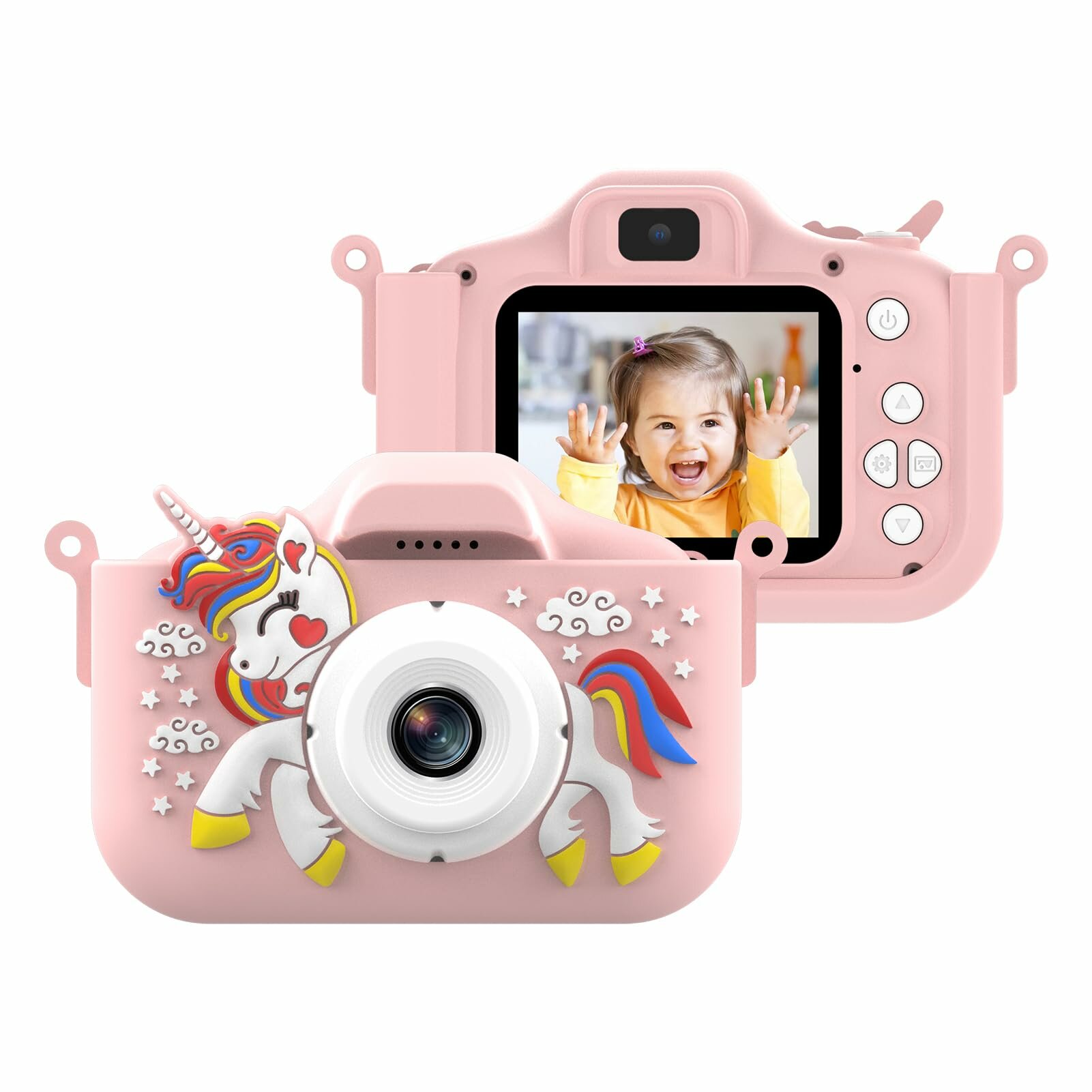 Камера для детей X10S с функциями фотографии, видео и игр, кожаный чехол, 32GB карта памяти и кардридер, розовый/синий/фиолетовый, экран 2.0 дюйма IPS, 8.0X зум, 1080P видео, 4000*3000PX разрешение, 5V 600mAh батарея, ABS и силикон, 83*61*48mm, 160g