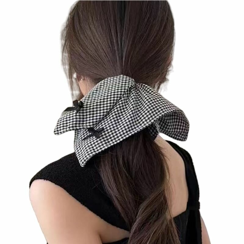 Квадратный шарф с французским бантом, круг для волос в толстой кишке-черно-белая сетка сухой птицы