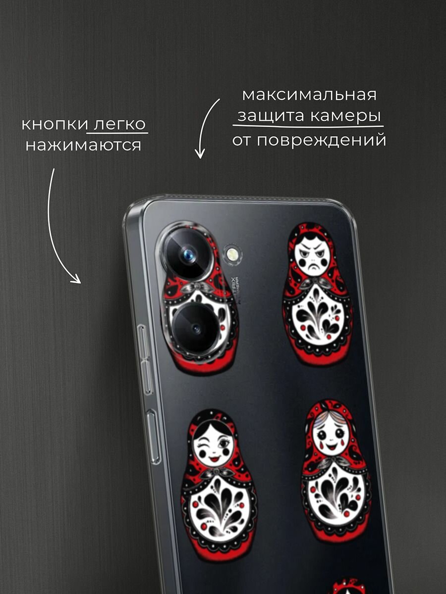 Чехол на Realme 10 Pro / Реалми 10 Про с принтом Разные матрешки, прозрачный — фото 1