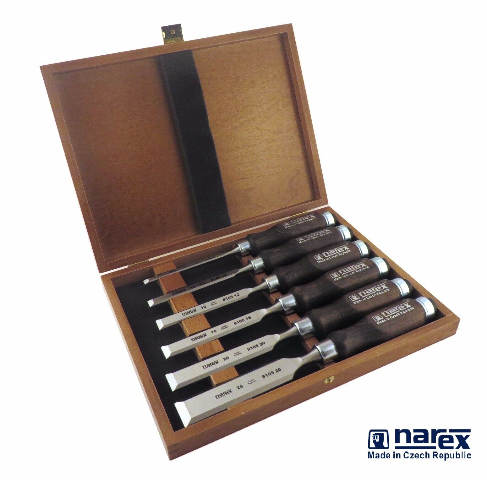 Набор из 6 плоских стамесок NAREX Wood Line Profi (853053) в дерев. коробке (6,10,12,16,20,26мм)