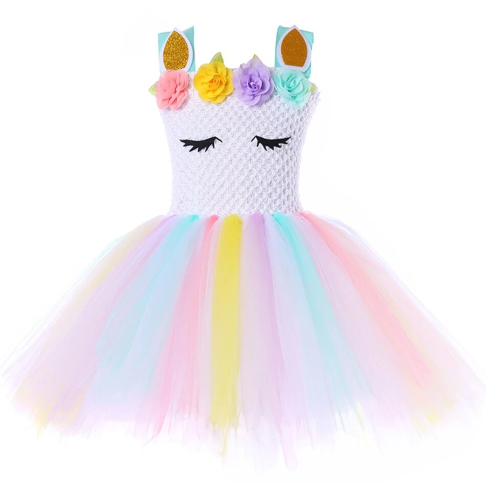 Платье принцессы с единорогом PAMABIBI 7-8T, Белый, Unicorn Dress L