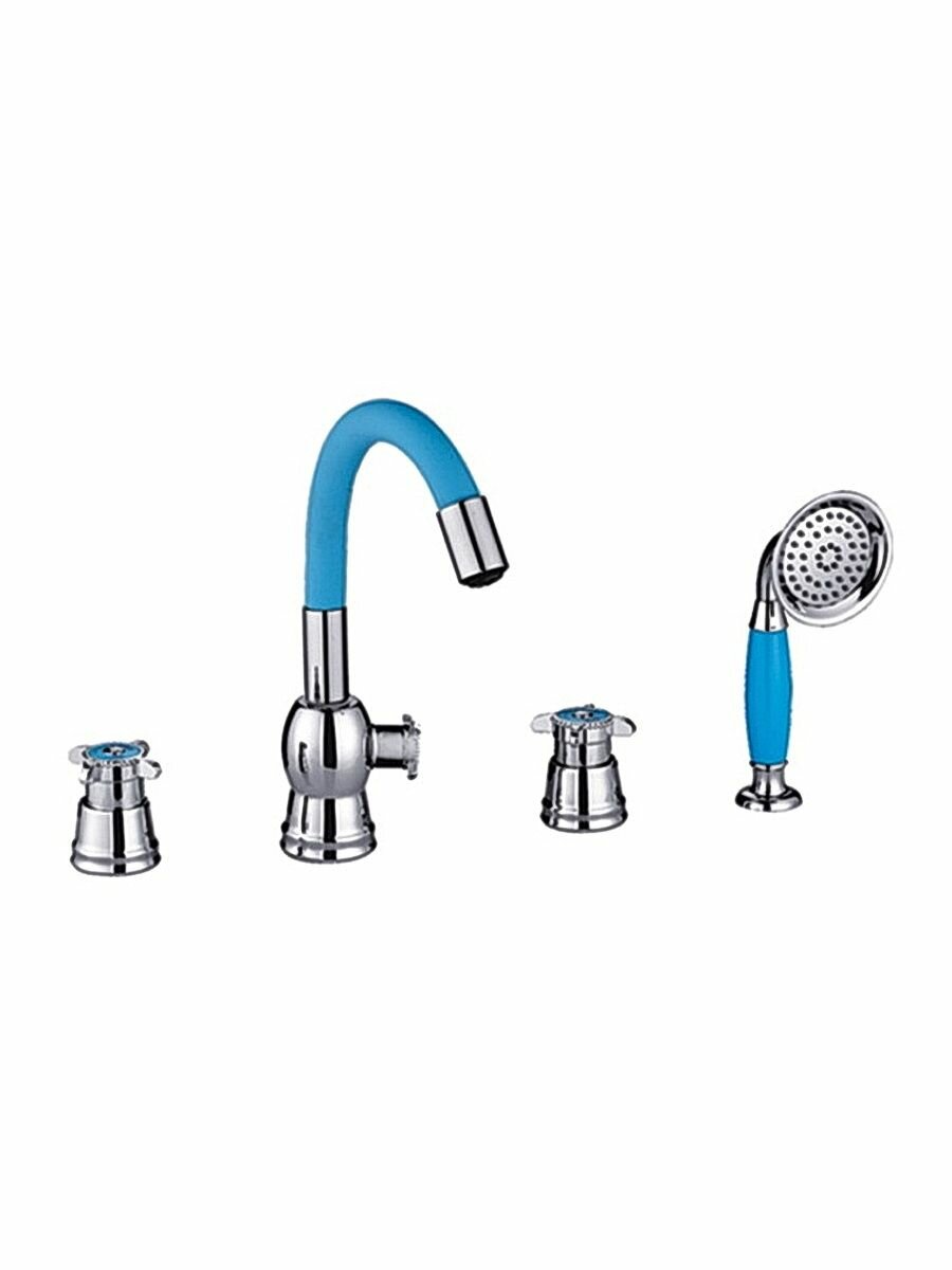 Смеситель на борт ванны с гибким изливом на четыре отверстия