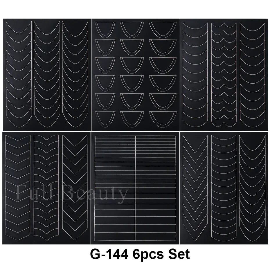 6 шт, направляющие полоски для французских ногтей, клейкая лента с волнистой линией улыбки, наклейки для дизайна ногтей, трафареты для аэрографа, украшение для маникюра