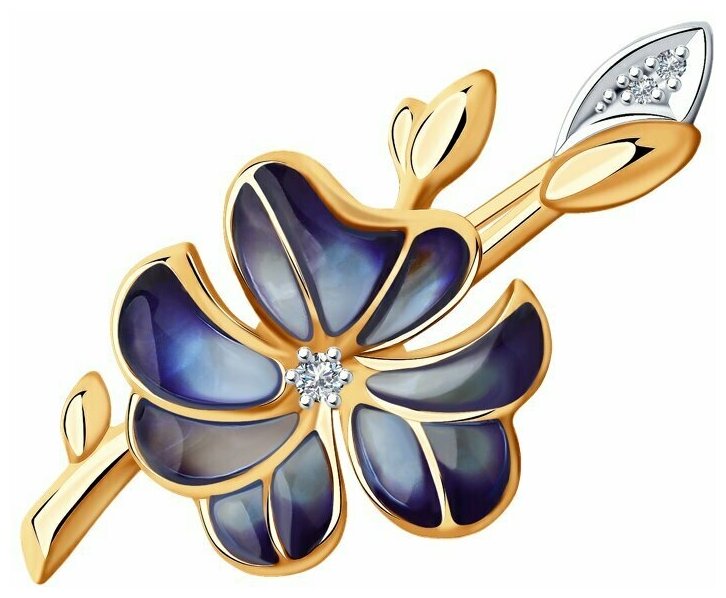 Брошь, красное золото, 585 проба, бриллиант, эмаль