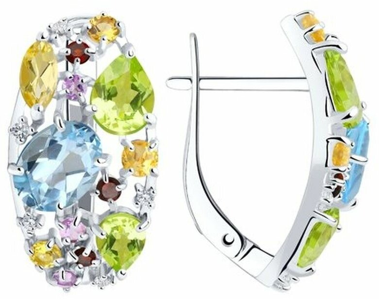 Серьги, серебро, 925 проба, родирование, аметист, гранат, топаз