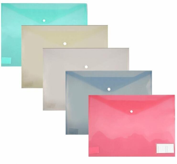 Конверт на кнопке Бюрократ -PKA3 A3 пластик 0.18мм ассорти карман для визитки