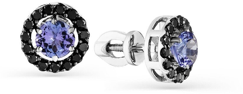 Серьги, белое золото, 585 проба, бриллиант, танзанит