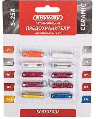 Предохранитель керамический цилиндрический набор 10ШТ 5-25А блистер SKYWAY Skyway арт. S09303002