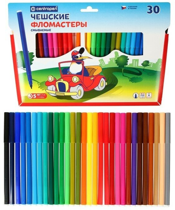 Фломастеры 30 цветов 1.8 мм Centropen 7790 Пингвины , пластиковый конверт, линия 1.0 мм
