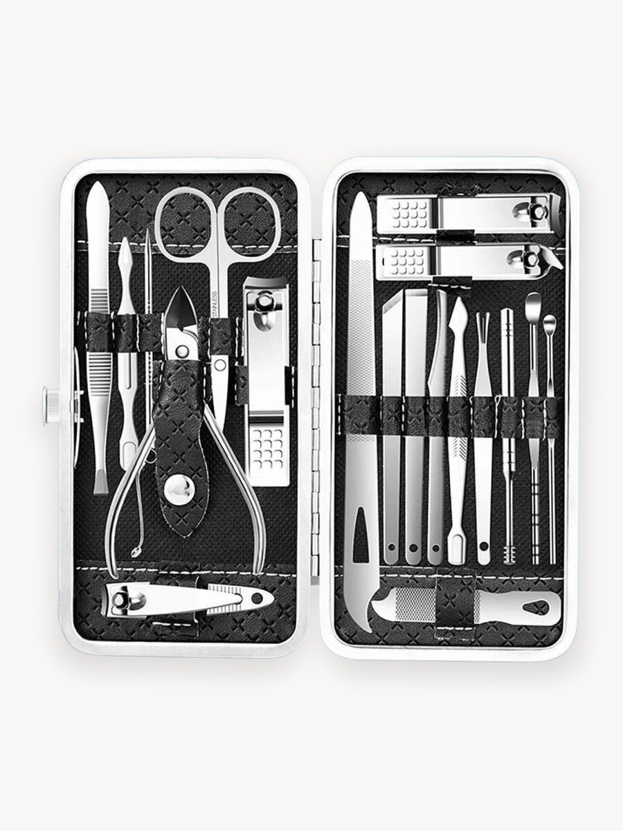Маникюрный набор черный мужской, женский 19 предметов / для ухода за ногтями и кожей лица